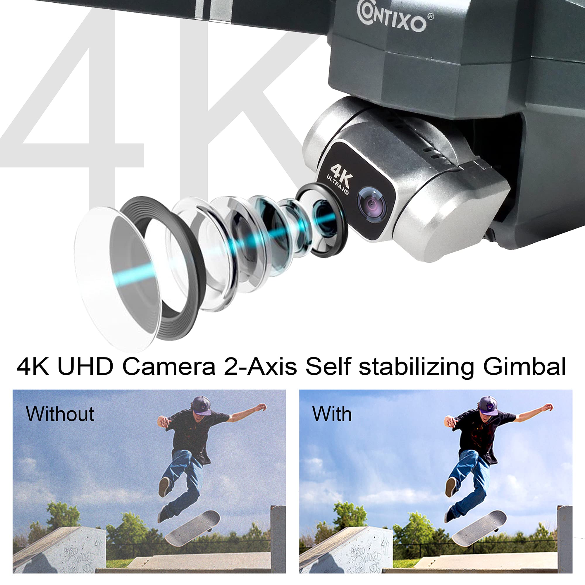 Contixo F35 GPS Drone with 4K UHD Camera 2-Axis Self stabilizing Gimbal 5G WiFi FPV RC Quadcopter Brushless Drone for Adults, Bonus 64GB SD Card Carrying Case
