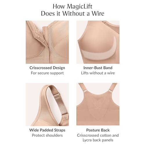 Glamorise Full Figure Plus Size MagicLift Front-Closure Posture Back Bra Wirefree #1265 Blue 40K