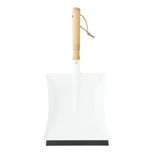 REDECKER Heavy Duty Steel Dust Pan, Powder-Coated White, Large Dustpan with Long 17-3/4-Inches Oiled Beechwood Handle for Home and Outdoor Use, Industrial Quality, Made in Germany