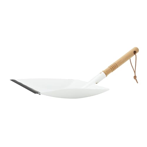 REDECKER Heavy Duty Steel Dust Pan, Powder-Coated White, Large Dustpan with Long 17-3/4-Inches Oiled Beechwood Handle for Home and Outdoor Use, Industrial Quality, Made in Germany