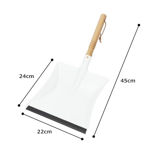REDECKER Heavy Duty Steel Dust Pan, Powder-Coated White, Large Dustpan with Long 17-3/4-Inches Oiled Beechwood Handle for Home and Outdoor Use, Industrial Quality, Made in Germany