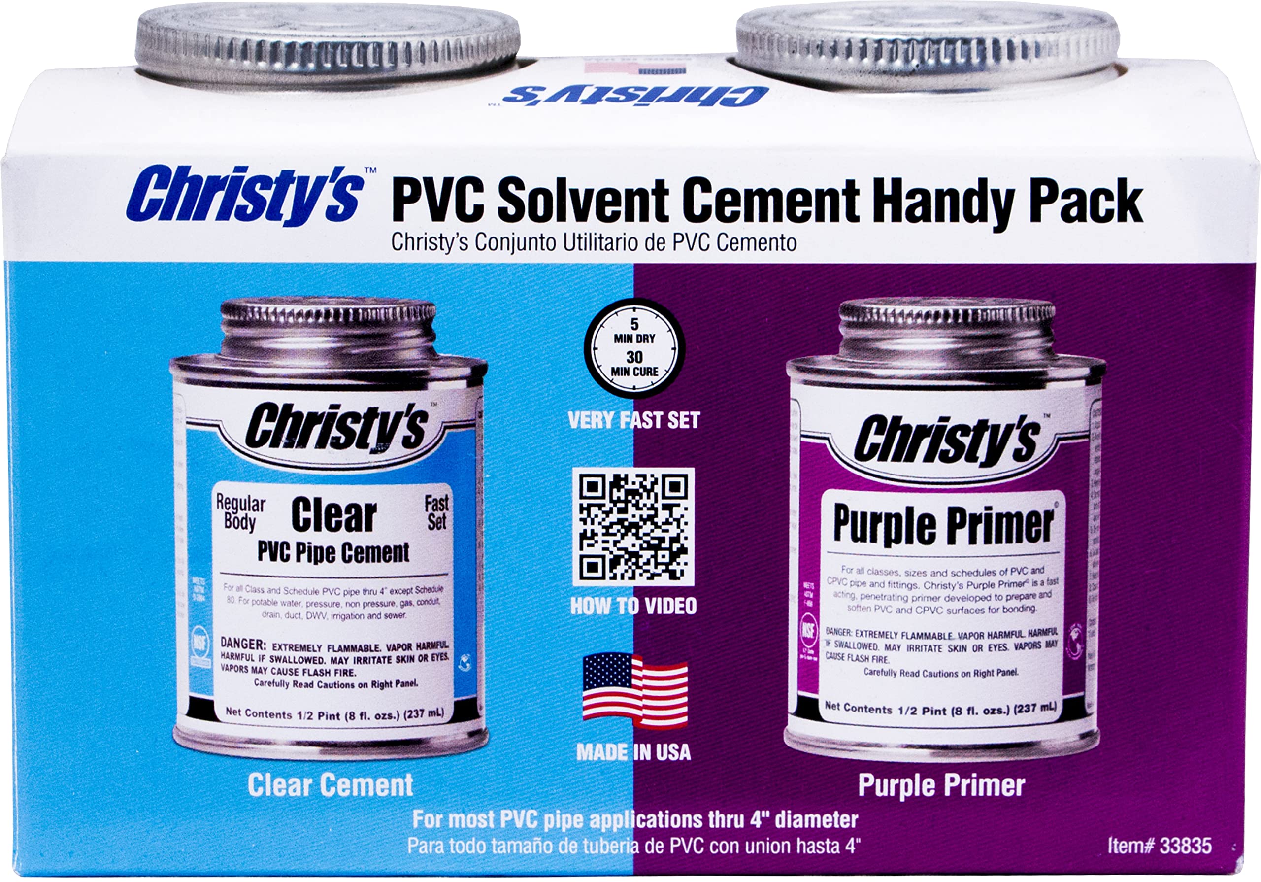 Christy's Handy Pack: Clear Regular Body PVC Cement and Purple Primer, 1/2 Pint (8 fl oz),RH-RCLV-HDYPK-HP-20