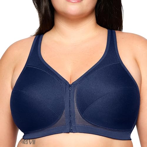 Glamorise Full Figure Plus Size MagicLift Front-Closure Posture Back Bra Wirefree #1265 Blue 40K