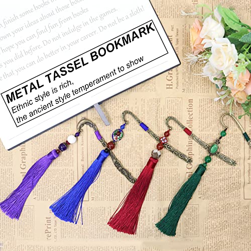 Metal Bookmark with Tassel, Personalized Bookmark with Chalcedony Beads, Antique Copper Book Marks for Book Lovers, Classical Pretty Bookmark for Women Men Student (Green)