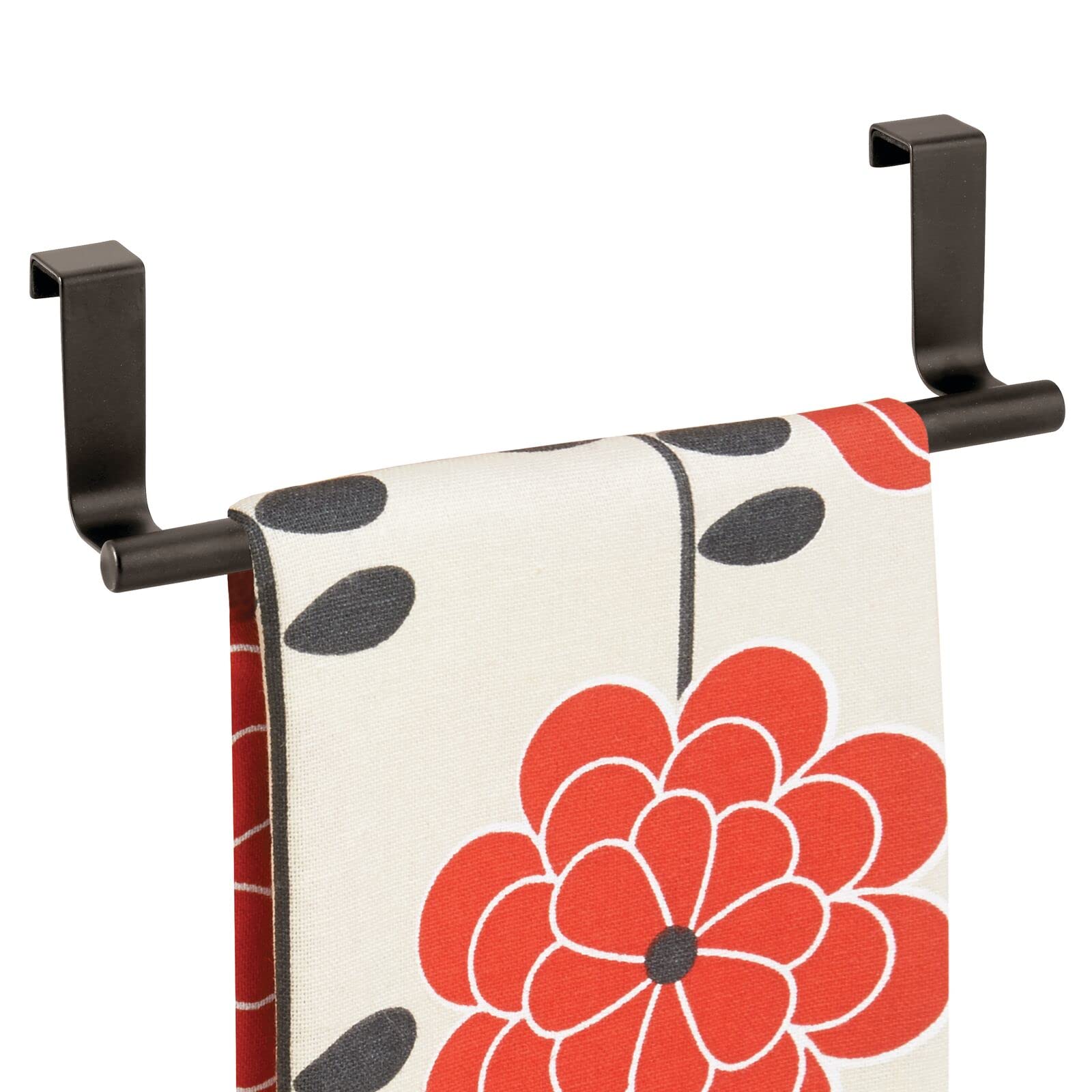 mDesign Metal Over Kitchen Cabinet Door Towel Bar Holder for Hand, Dish, and Tea Towel Rack - Over the Door Towel Bar- Hang Inside or Outside Doors - Kitchen Organizer, Omni Collection, 2 Pack, Bronze