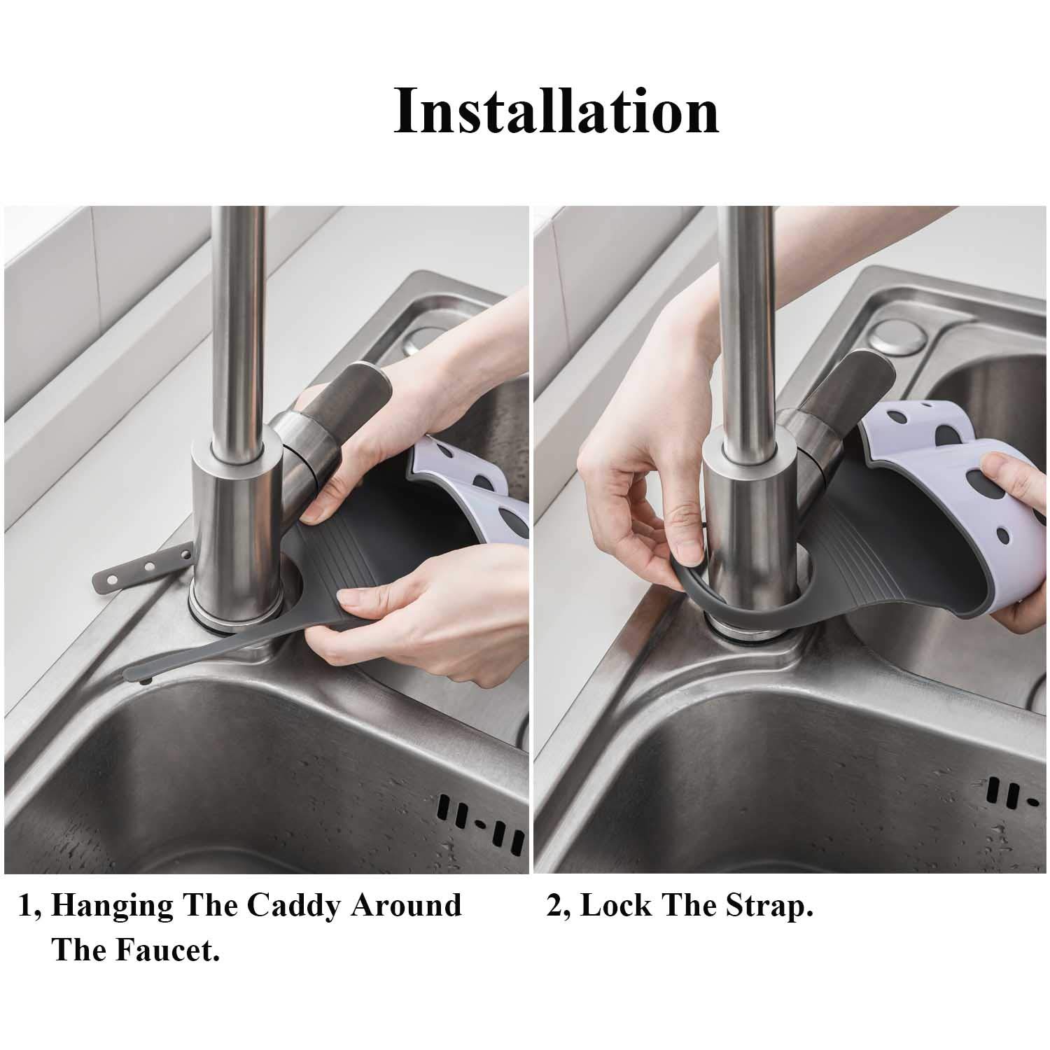 UNIKON 2 Pack Sink Caddy Sponge Holder Sink Sponge Organizer, Hanging Kitchen Adjustable Strap Faucet Caddy, White