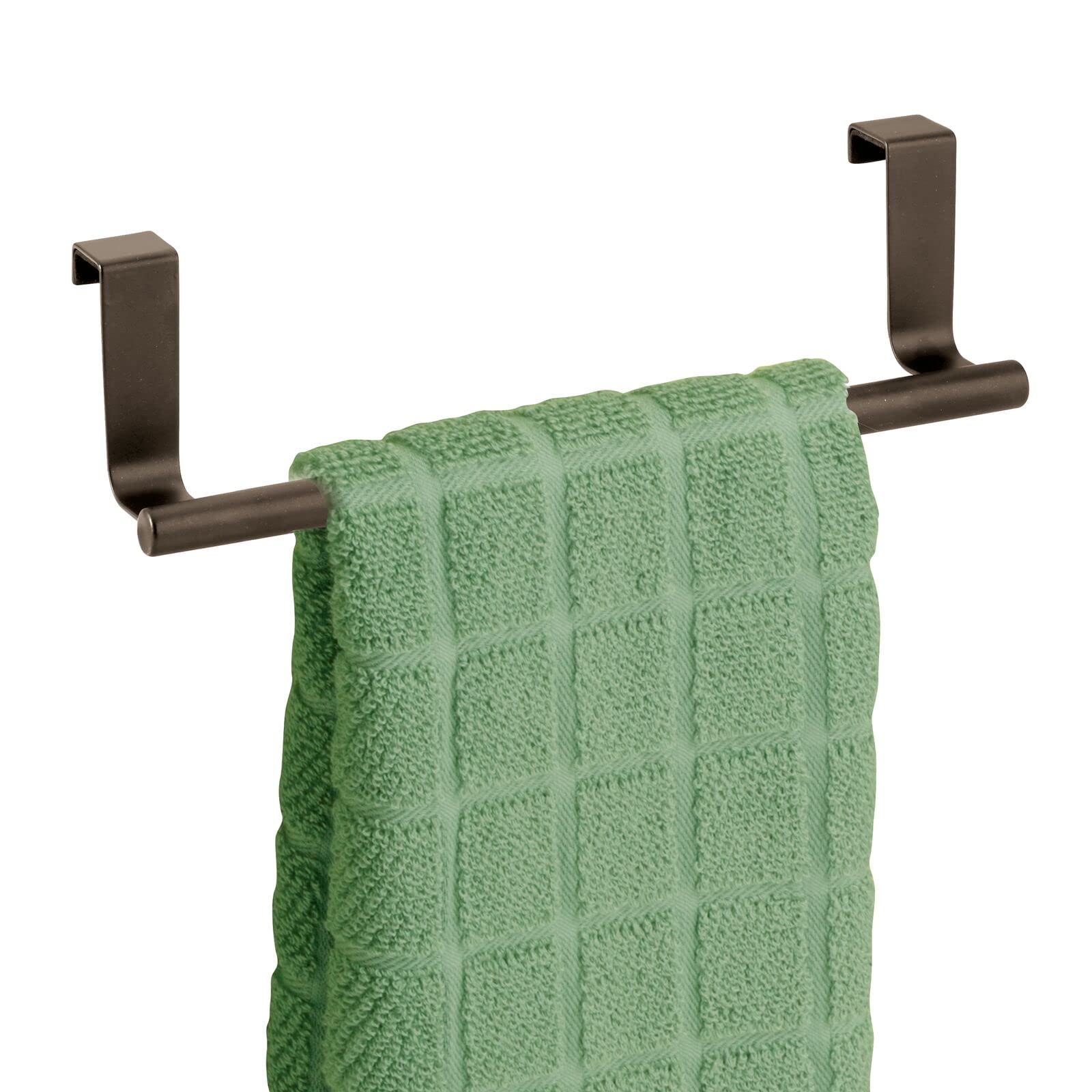 mDesign Metal Over Kitchen Cabinet Door Towel Bar Holder for Hand, Dish, and Tea Towel Rack - Over the Door Towel Bar- Hang Inside or Outside Doors - Kitchen Organizer, Omni Collection, 2 Pack, Bronze