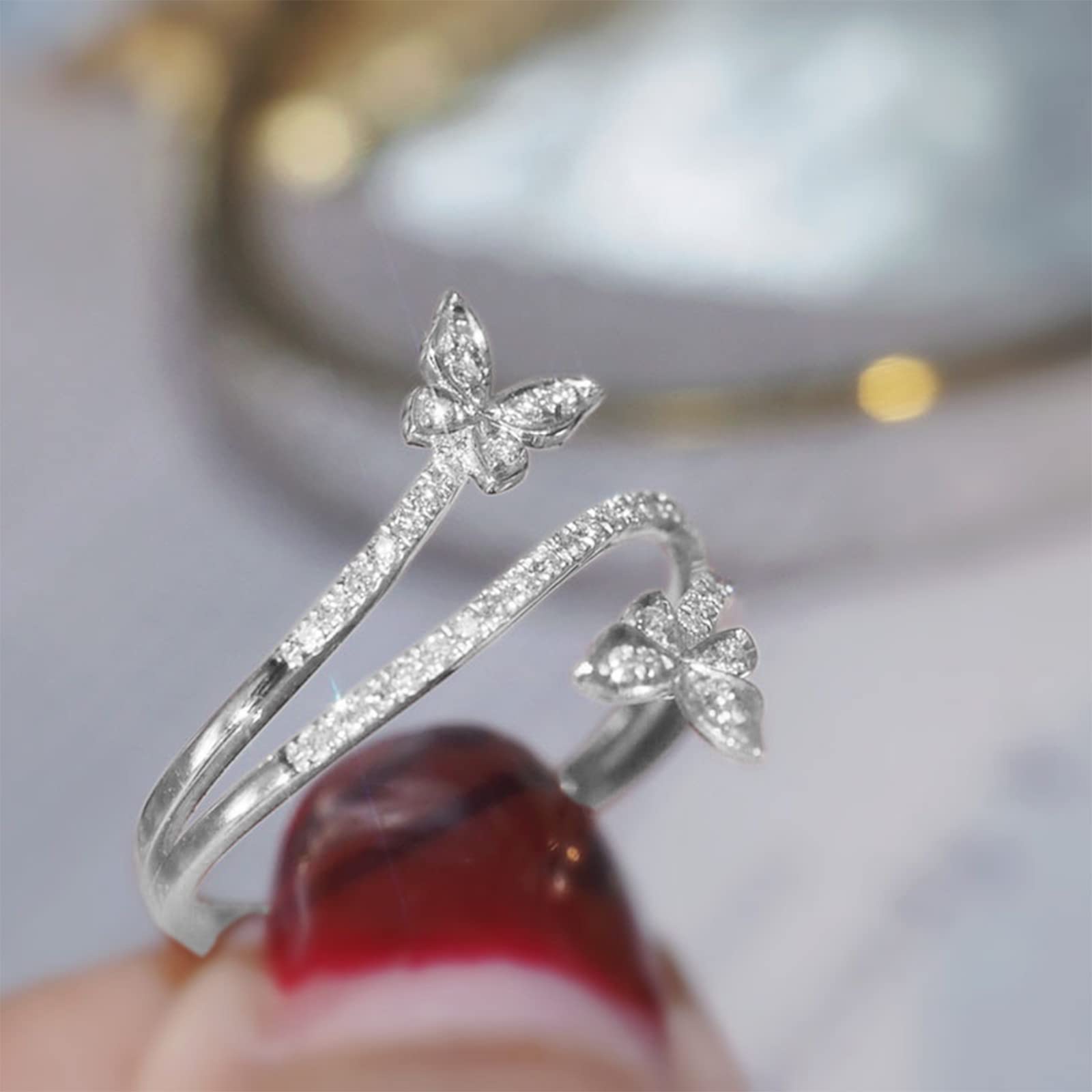 Otxas Silver Butterfly Rings Butterfly Jewelry Silver Rings Cute Ring for Women Engagement Ring Butterfly Jewelry