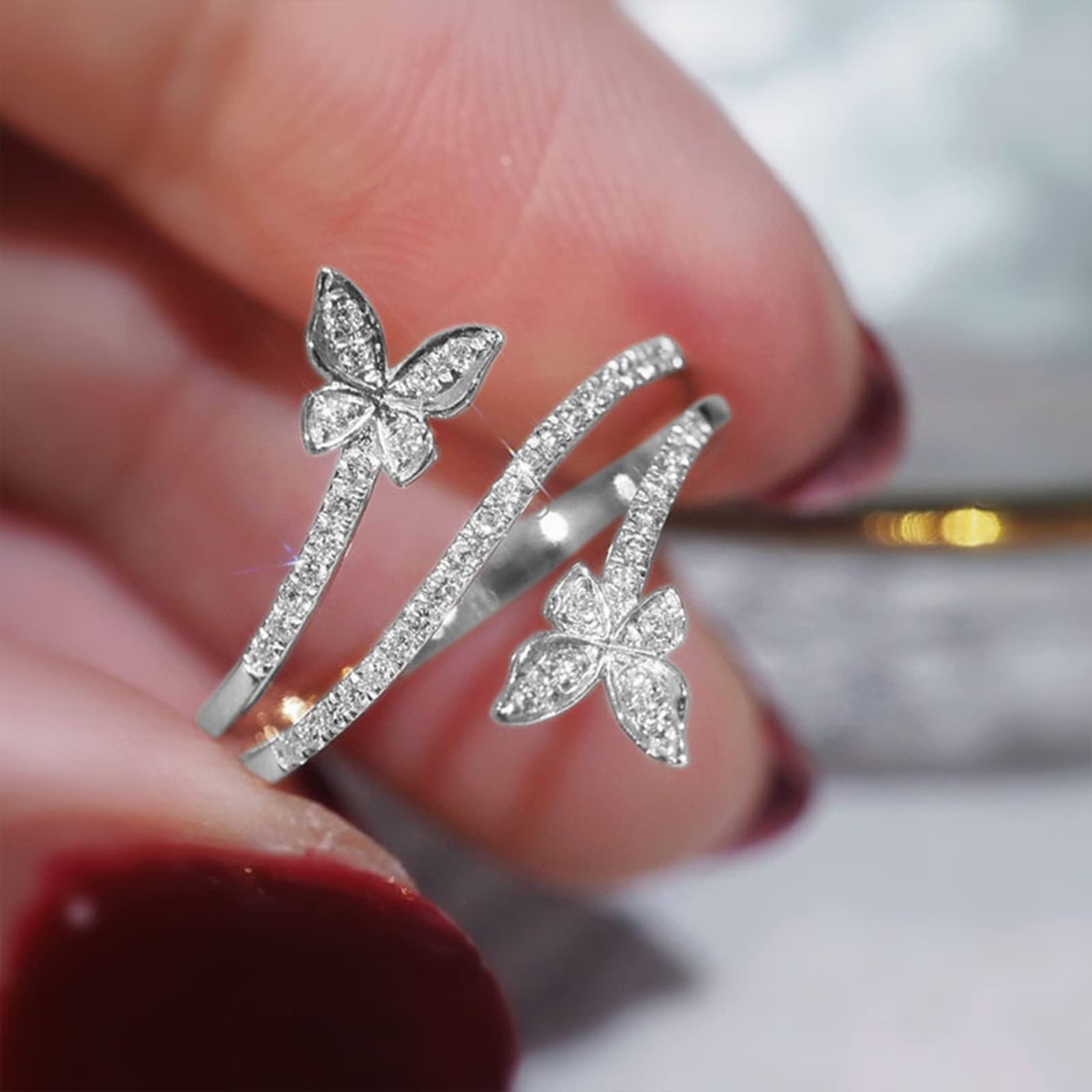 Otxas Silver Butterfly Rings Butterfly Jewelry Silver Rings Cute Ring for Women Engagement Ring Butterfly Jewelry