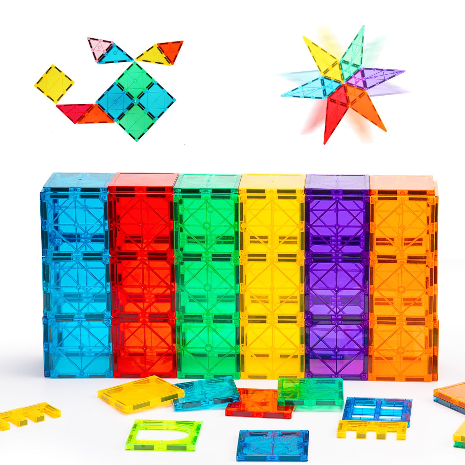 Gemmicc Magnetic Tiles, Magnet Toys Building Blocks for Kids, STEM Approved Educational Toys, Magnet Puzzles Stacking Blocks for Boys Girls,55 PCS Starter Set