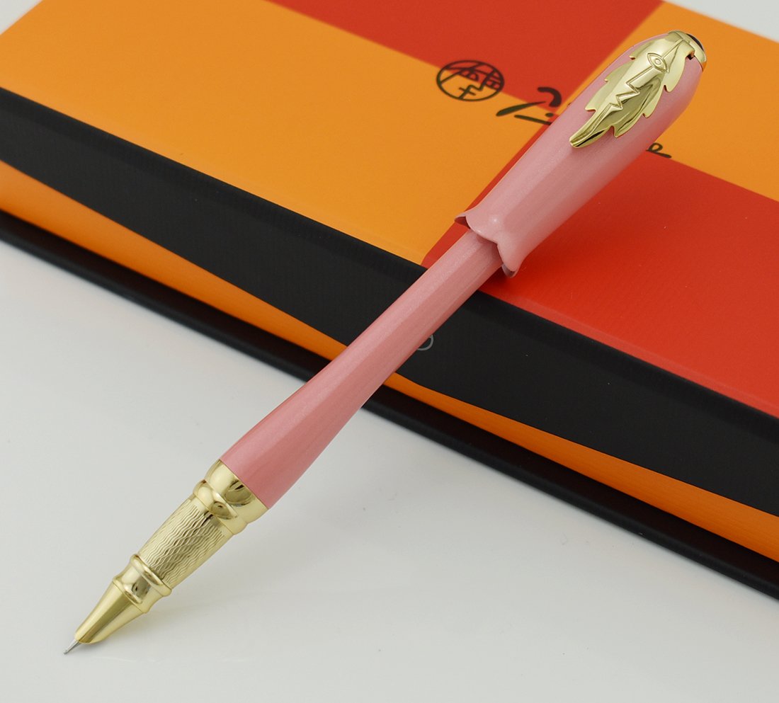 Picasso Greek Irene Fountain Pen Extra Fine Nib Pink Color Bud Cap Leaf Clip Uniqu Style Gift Box Set