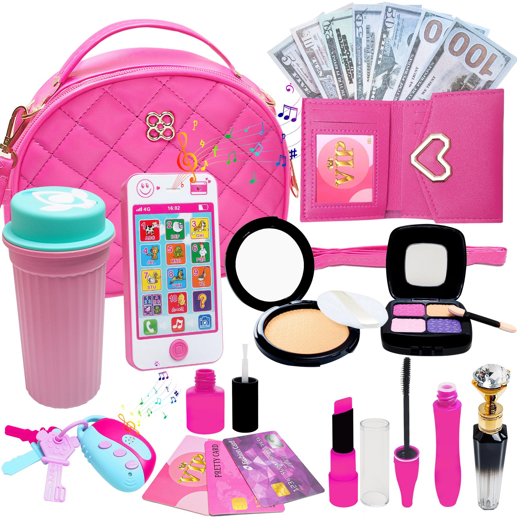 Play Purse for Little Girls Toys - Pretend Makeup for Toddlers with Girls Purse Pretend Play Girls Toys for 3 4 5 6 Year Old Toddler Birthday Gifts for Girls