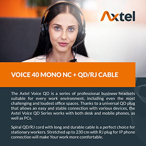 Axtel Bundle Voice 40 Mono NC with AXC-01 Cable | Noise Cancellation - Compatible with Avaya 2400/4600 Series, Mitel 6800 Series, NEC DTL/ITL Series, Nortel, Polycom VVX Series