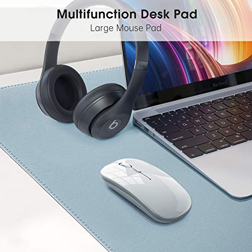 Dual-Sided Desk Pad Office Desk Mat, EMINTA Ultra Thin Waterproof PU Leather Mouse Pad Desk Blotter Protector, Desk Writing Mat for Office/Home (Light Blue/Silver, 31.5" x 15.7")
