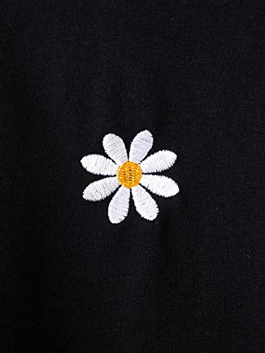 SweatyRocks Women's Color Block Butterfly Print Striped Long Sleeve Crop Top T Shirt Floral Black White S