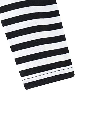 SweatyRocks Women's Color Block Butterfly Print Striped Long Sleeve Crop Top T Shirt Floral Black White S