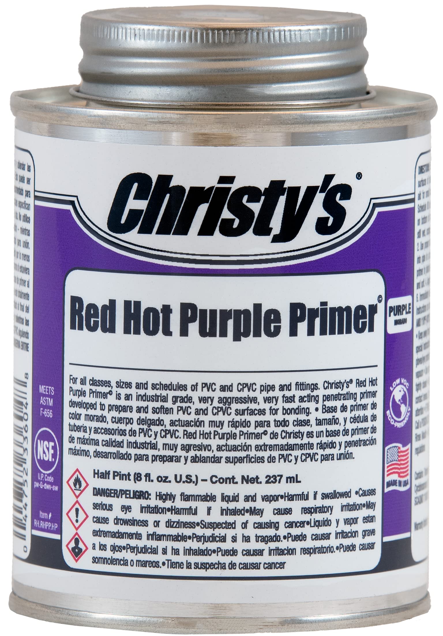 Christy's Red Hot Purple PVC/CPVC Primer - Industrial Grade, 1/2 Pint (8 fl oz)