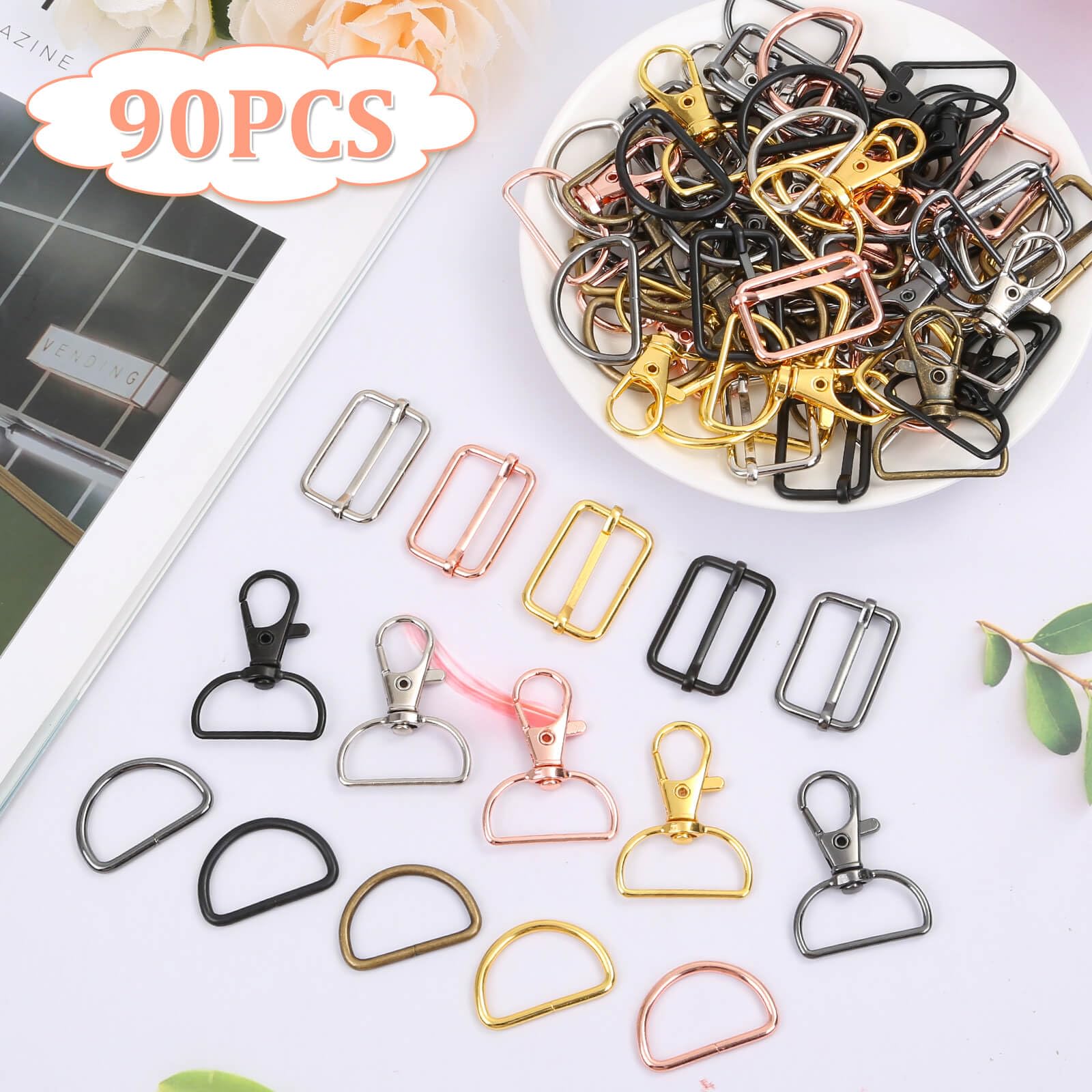 Paxcoo Keychain Bulk with Key Chain Swivel Hook D Rings and Slide Buckles for Handbag Purse Hardware Craft (1 Inch)