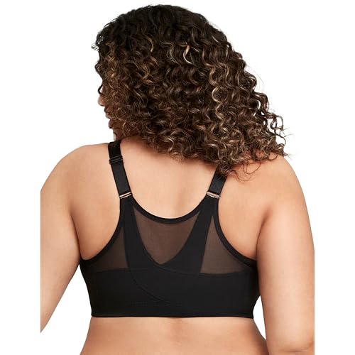 Glamorise Full Figure Plus Size MagicLift Front-Closure Posture Back Bra Wirefree #1265 Black 40K