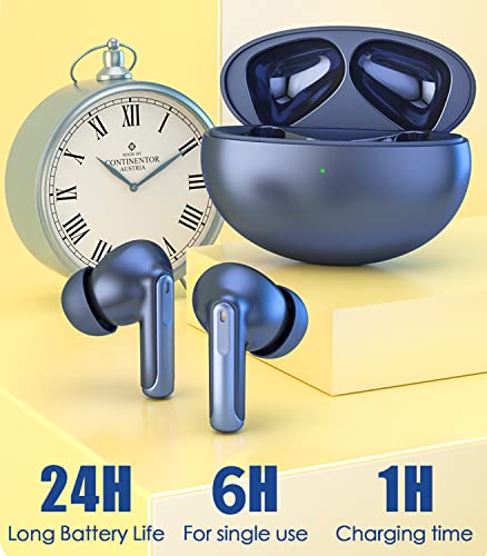 eleror T7 Wireless Earbuds Active Noise Cancelling, 4Mic Call ANC Noise Cancellation Bluetooth Headphones and Immersive Sound with Wireless Charging, Comfortable/Secure Fit, Light Weight (Blue)
