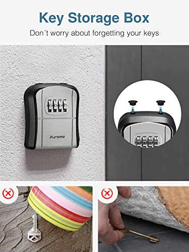 Puroma Key Lock Box, Portable Combination Lockbox Wall-Mounted Key Storage Box for House Keys, Resettable Code Safe Security Lock Box for Home, Office, Garage, Apartment Spare Key Storage (1 Pack)