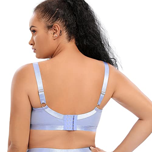 Women's Minimizer Eyelash Lace Plus Size Full Figure Non-Padded Underwire Unlined Sheer Bra (Corn Flower Blue, 40K)