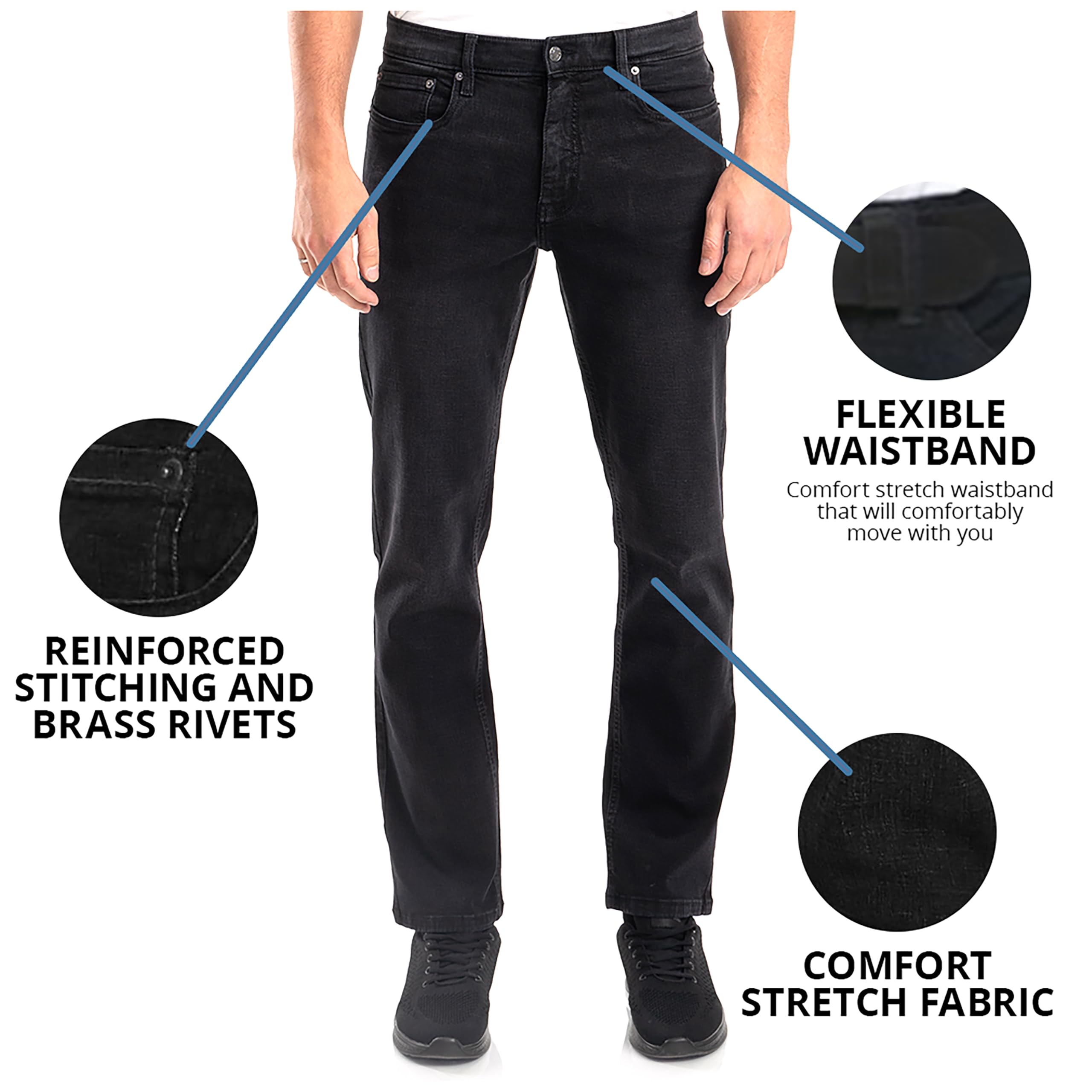 Urban Star Mens Jeans Relaxed Fit β Straight Leg Stretch Jeans for Men β Ultimate Comfort Superflex Pants Black 32W x 30L