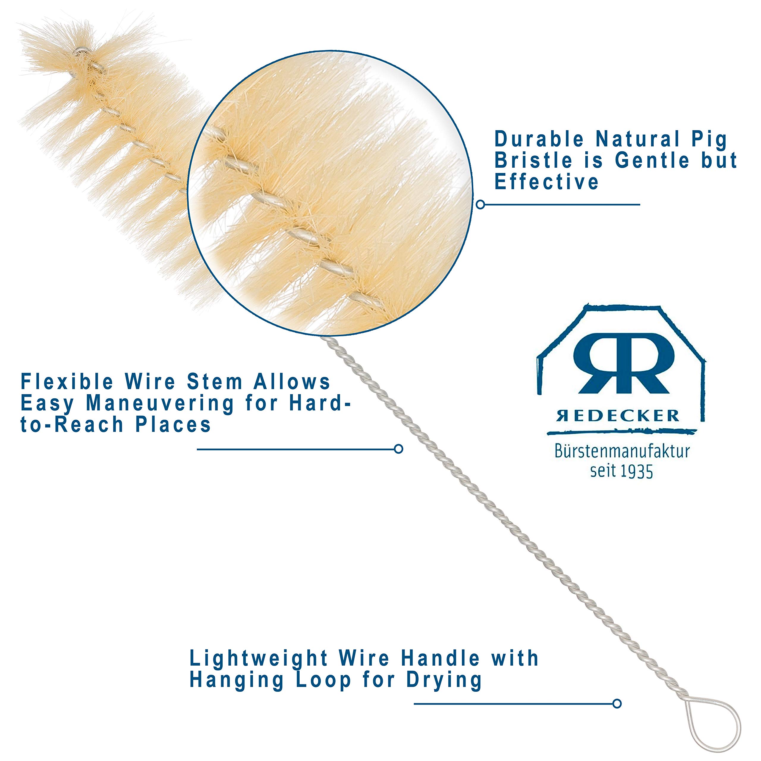 Redecker Pig Bristle Baby Bottle Brush with Flexible Wire Handle, Set of 2, 16-Inches, Made in Germany