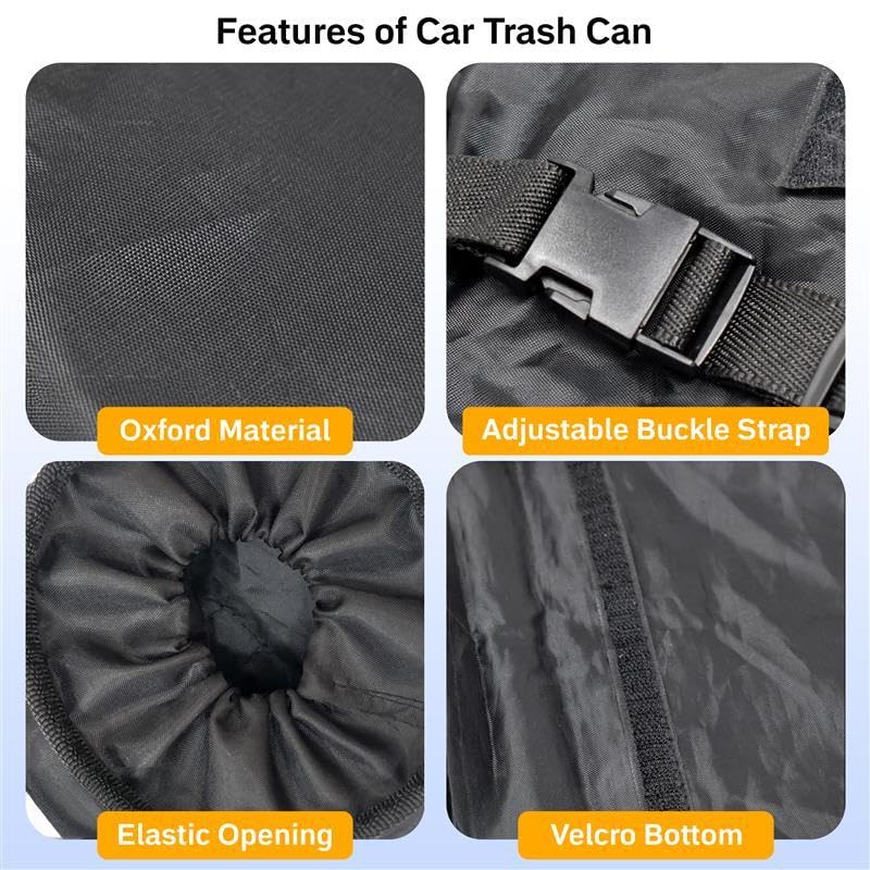 EcoNour Car Trash Can (2 Pack) | Hanging Trash Bag with Elastic Opening & Easy Mount | Garbage Can with Waterproof Oxford Material | Cute Accessories for Camping, Traveling & Outdoor