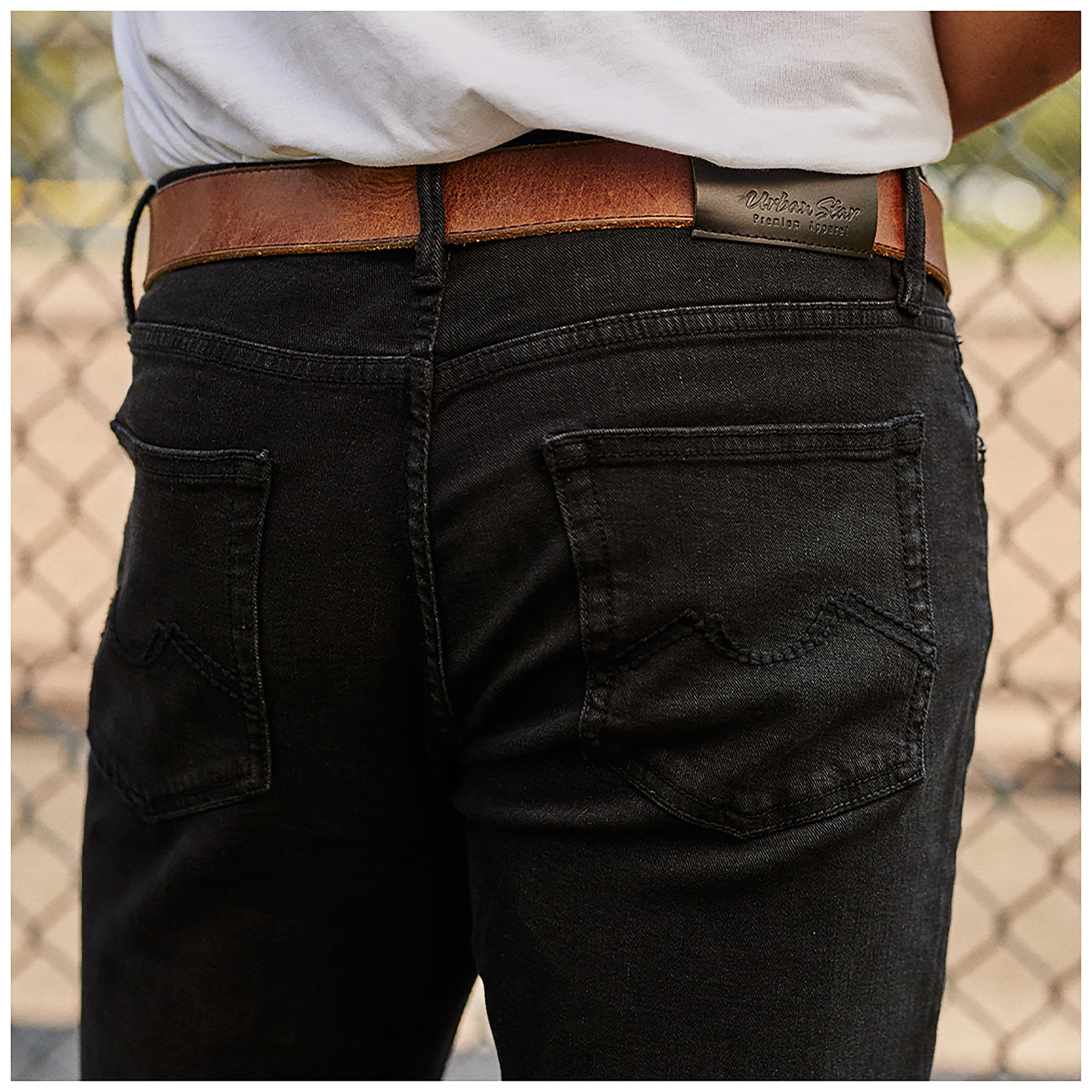 Urban Star Mens Jeans Relaxed Fit β Straight Leg Stretch Jeans for Men β Ultimate Comfort Superflex Pants Black 32W x 30L