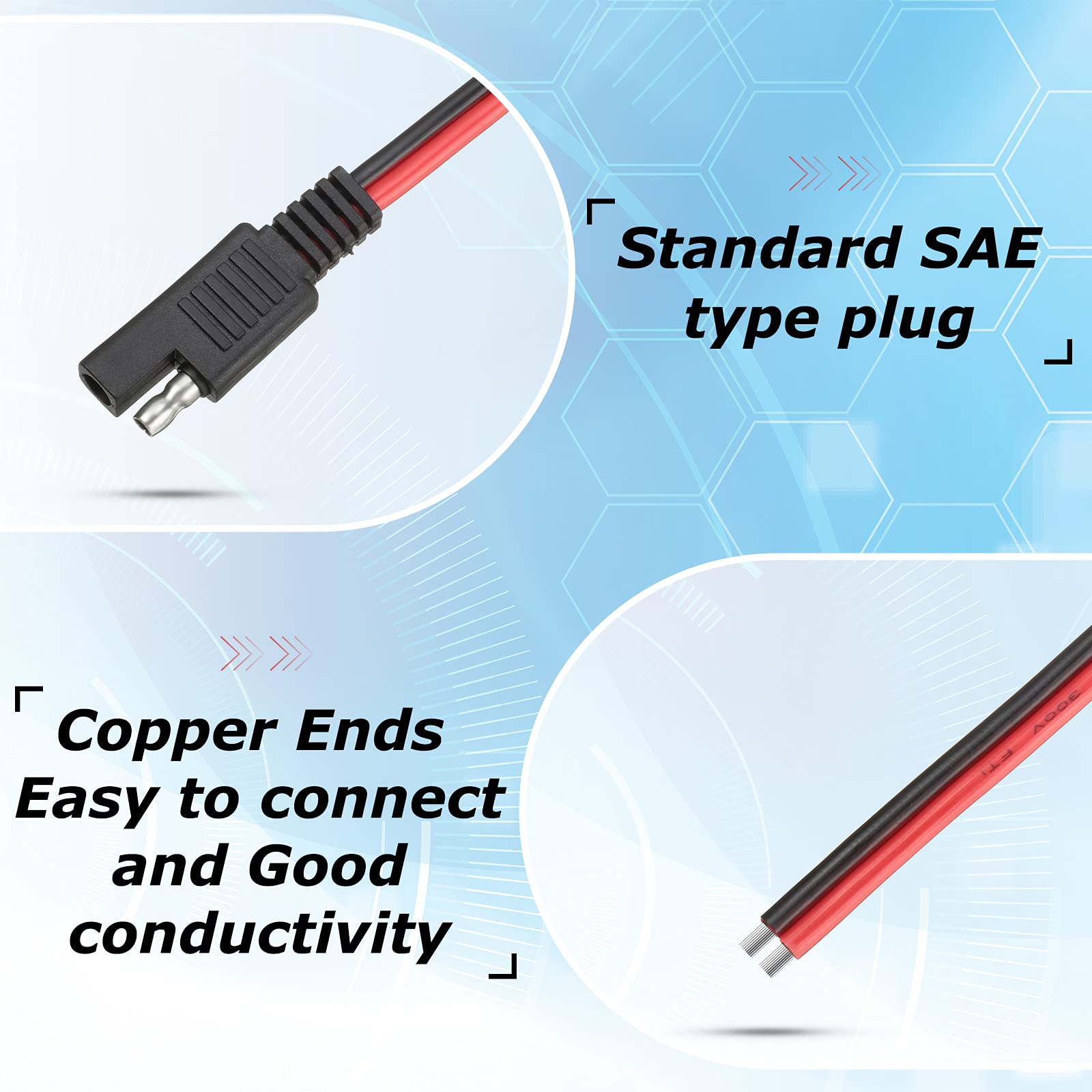 14 AWG Connectors Cable Compatible with SAE 30cm 2 Pin Single Plug Disconnect Power Automotive Extension Cable for Motorcycles Cars Charger (32 Pieces)