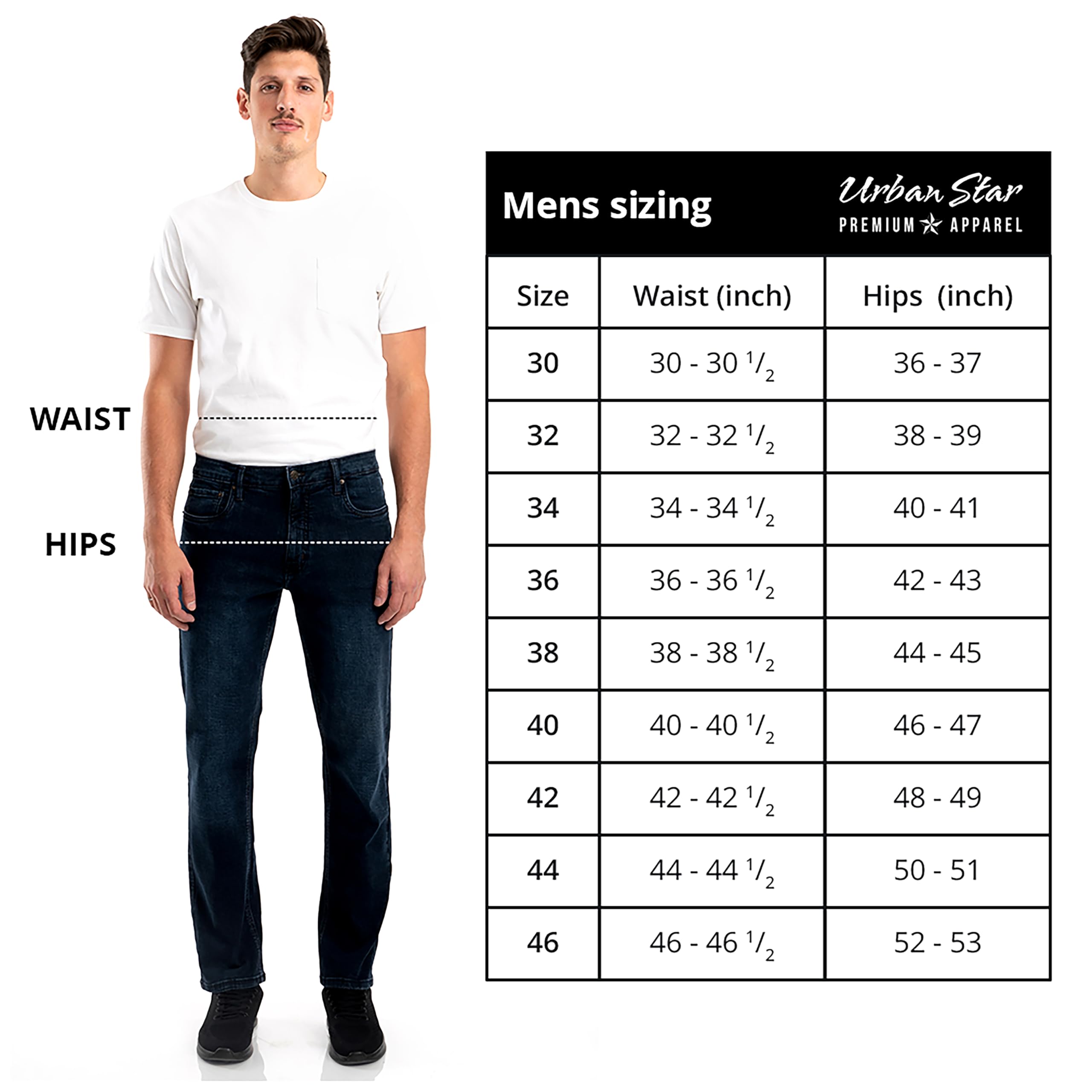 Urban Star Mens Jeans Relaxed Fit β Straight Leg Stretch Jeans for Men β Ultimate Comfort Superflex Pants Black 32W x 30L
