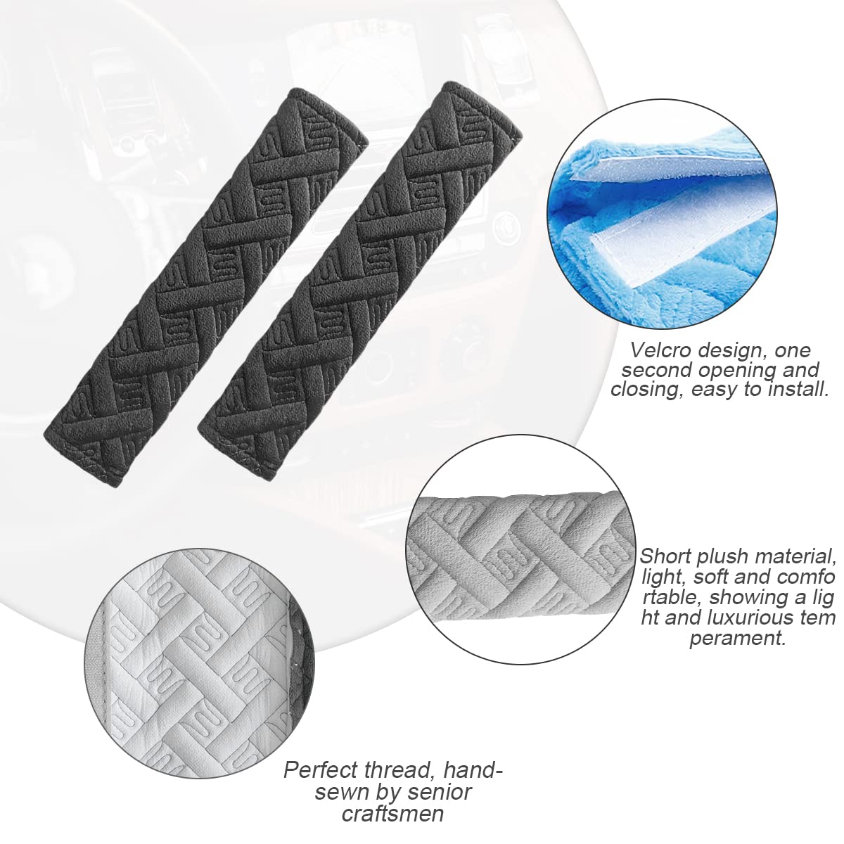 2 Pack Car Seat Belt Pads Cover, Universal Comfort Seatbelt Pad, Seat Belt Shoulder Strap Covers Harness Pad to Protect Neck and Shoulder from The Seat Belt Rubbing, Car Interior Accessories (Black)