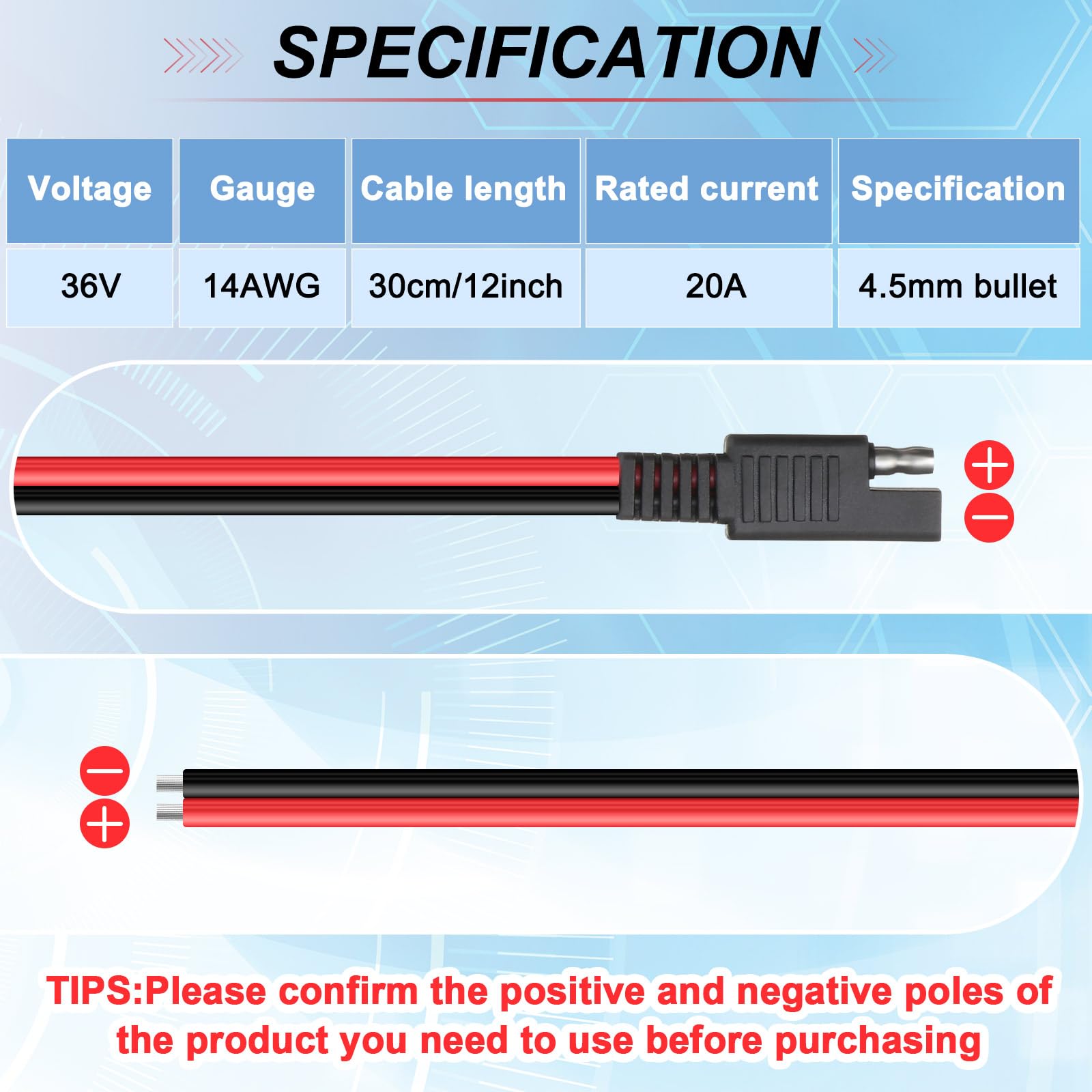 14 AWG Connectors Cable Compatible with SAE 30cm 2 Pin Single Plug Disconnect Power Automotive Extension Cable for Motorcycles Cars Charger (32 Pieces)