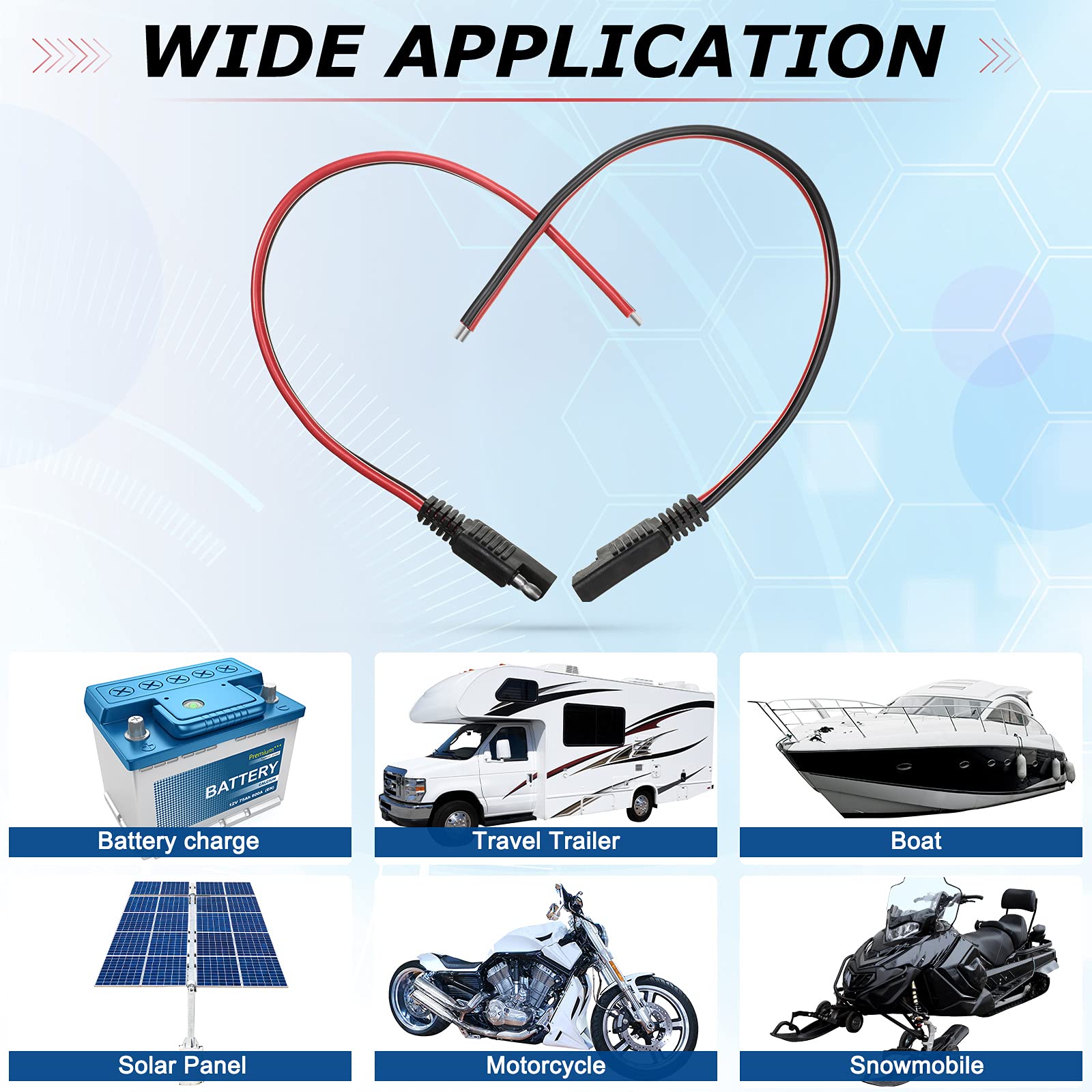 14 AWG Connectors Cable Compatible with SAE 30cm 2 Pin Single Plug Disconnect Power Automotive Extension Cable for Motorcycles Cars Charger (32 Pieces)