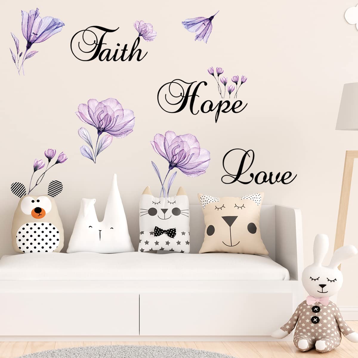 Lchen Faith Hope Love Wall Sticker Purple Lily Flower PVC Wall Decal Home Background Decor Removable Wall Art Sticker (Faith Hope Love)