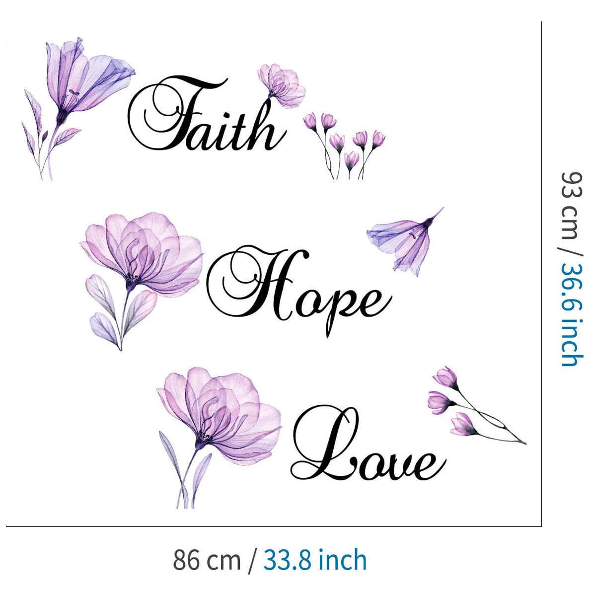 Lchen Faith Hope Love Wall Sticker Purple Lily Flower PVC Wall Decal Home Background Decor Removable Wall Art Sticker (Faith Hope Love)