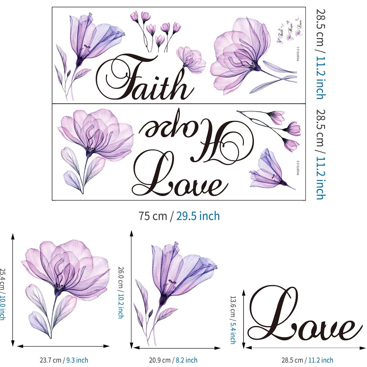 Lchen Faith Hope Love Wall Sticker Purple Lily Flower PVC Wall Decal Home Background Decor Removable Wall Art Sticker (Faith Hope Love)