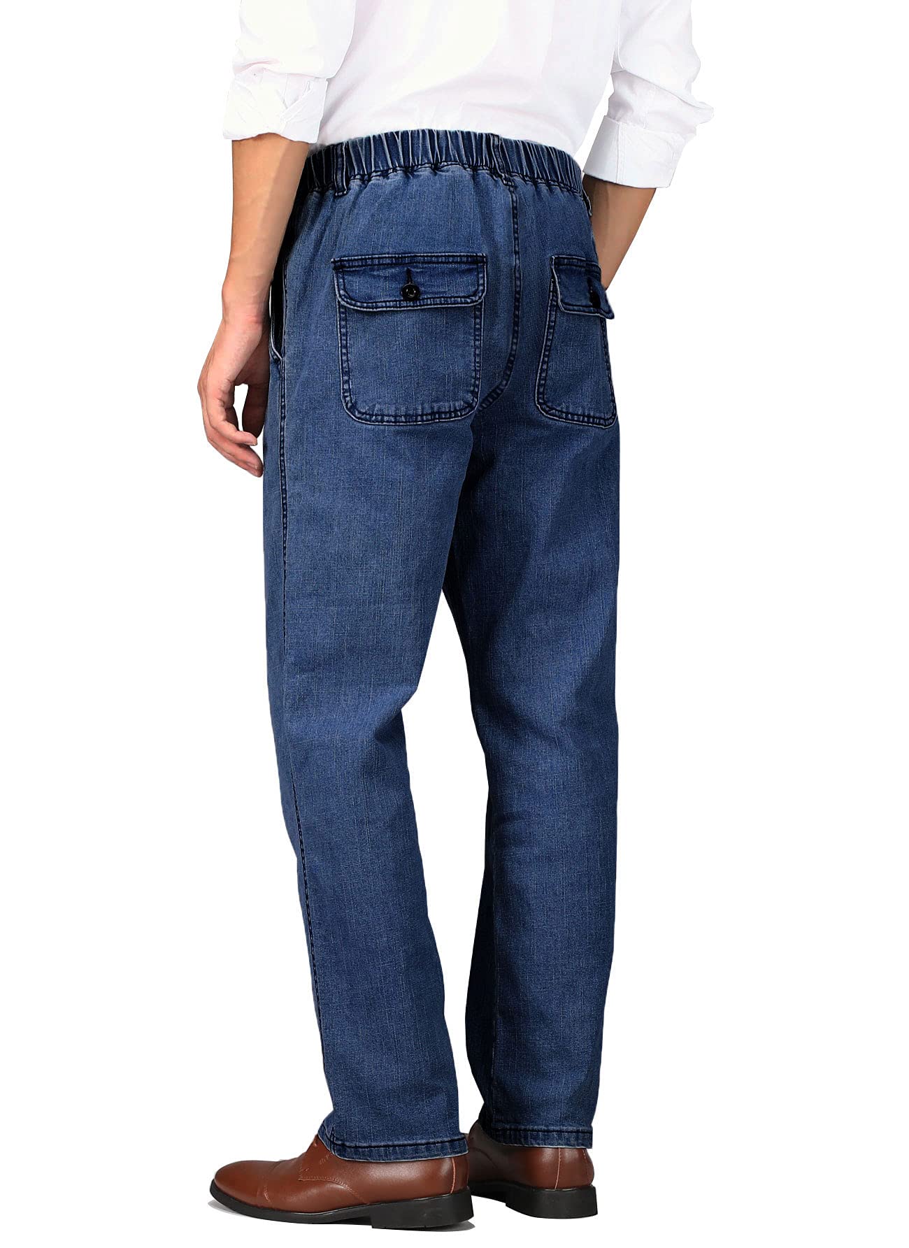 Soojun Mens Casual Loose Fit Elastic Waist Denim Pants, Indigo, 36W x 30L