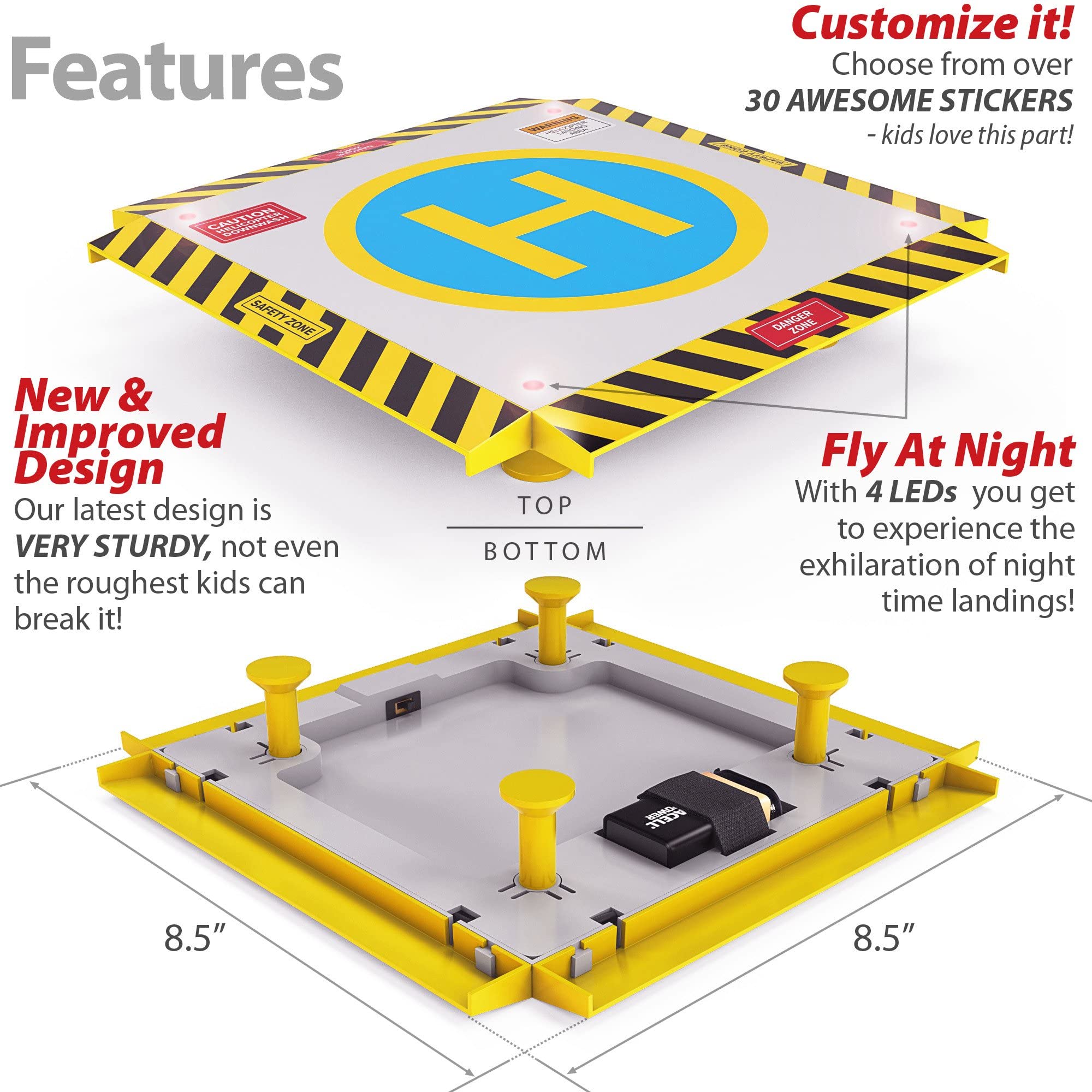 Eagle Pro Remote Control Helicopter Landing Pad - Complete Edition - Flashing LED Lights Installed - Suitable for RC Helicopters, Quadcopters, Drones, Syma Helicopters