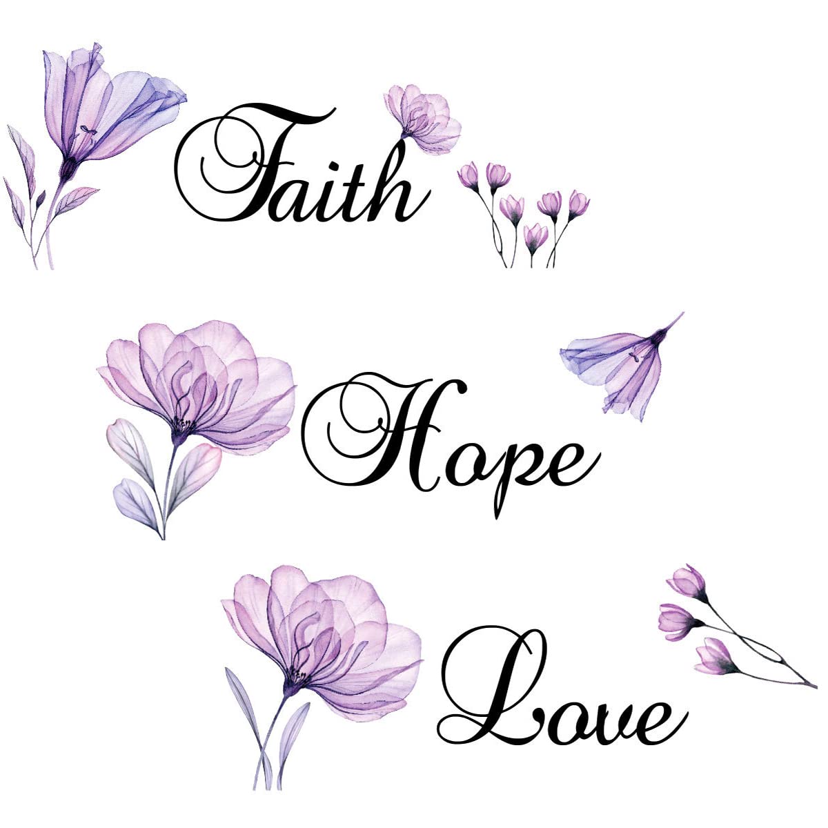 Lchen Faith Hope Love Wall Sticker Purple Lily Flower PVC Wall Decal Home Background Decor Removable Wall Art Sticker (Faith Hope Love)