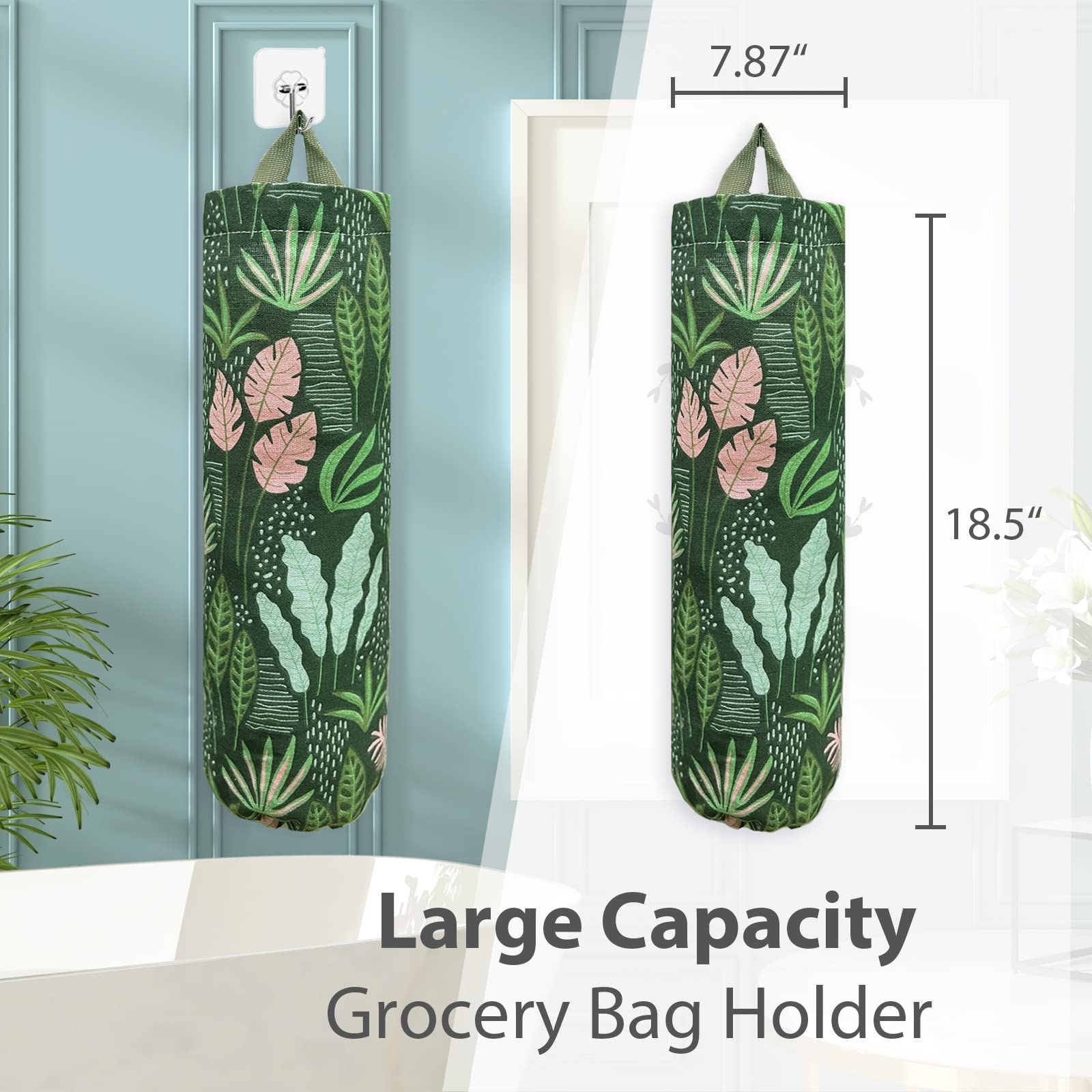 Plastic Bag Holder,Reusable Grocery Bag Holder,Wall Mount Plastic Bag Organizer Shopping Bags Carrier,Washable Large Grocery Bag Storage Dispenser for Home Kitchen Travelling Decor, 1 Pack,Seaweed