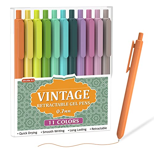 Shuttle Art Colored Retractable Gel Pens, 11 Vintage Ink Colors, Cute Pens 0.7mm Medium Point Quick Drying for Writing Drawing Journaling Note Taking School Office Home