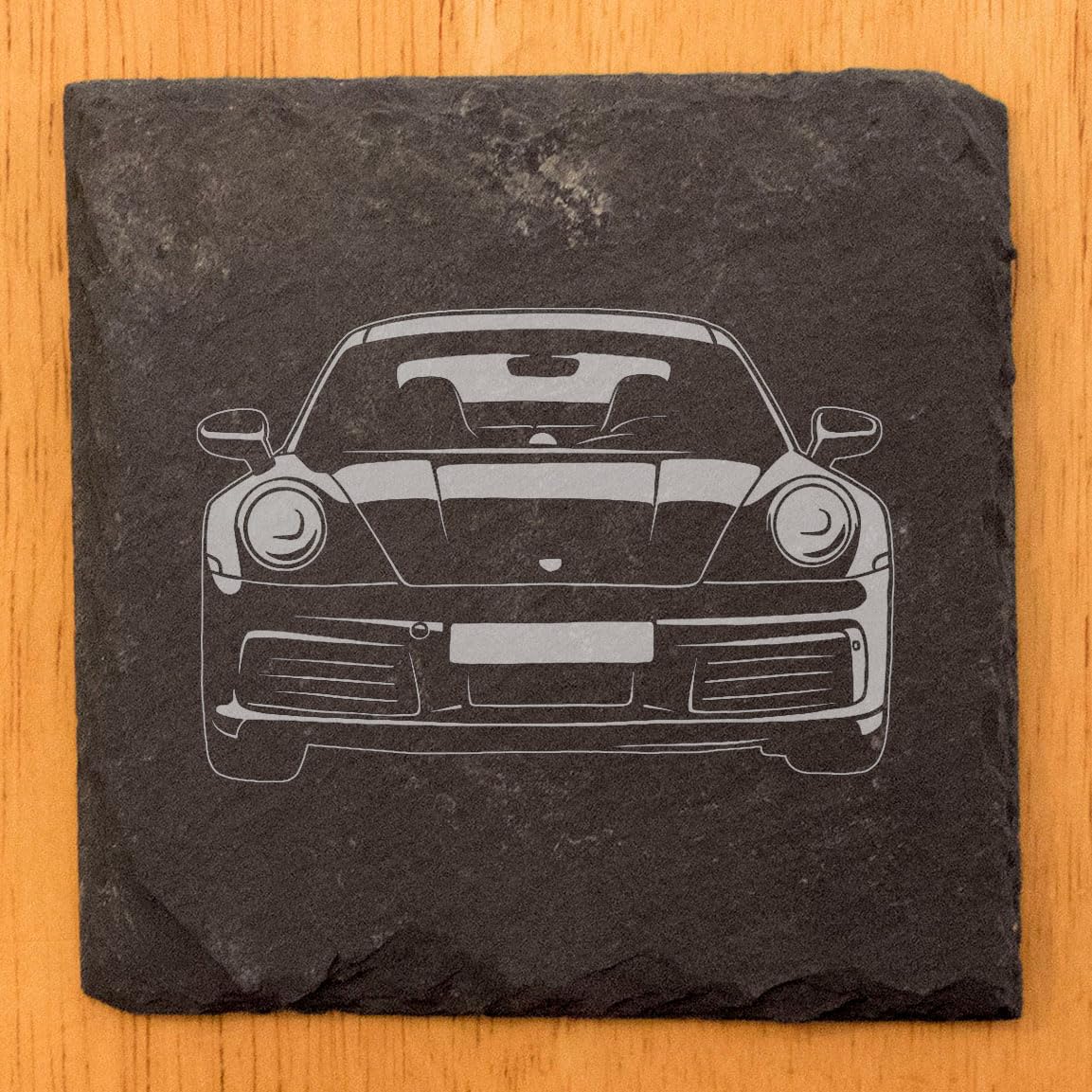 Premium Slate Coasters Set with Laser-Etched Porsche 911 Design | Stylish Drink Mats for Home & Car Enthusiasts - Square Slate - set of 6