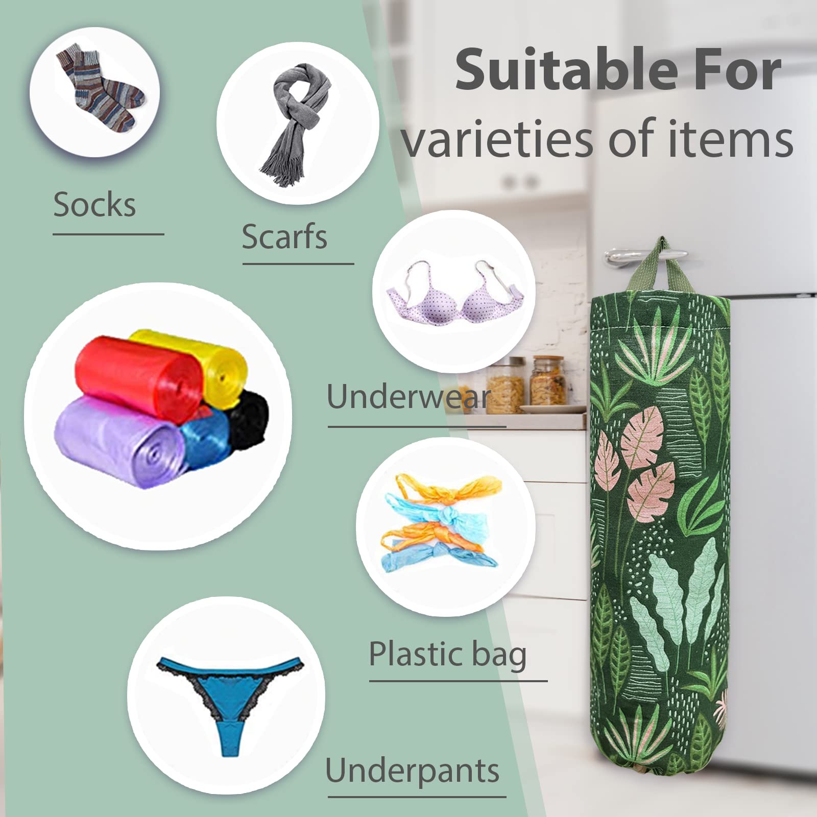 Plastic Bag Holder,Reusable Grocery Bag Holder,Wall Mount Plastic Bag Organizer Shopping Bags Carrier,Washable Large Grocery Bag Storage Dispenser for Home Kitchen Travelling Decor, 1 Pack,Seaweed