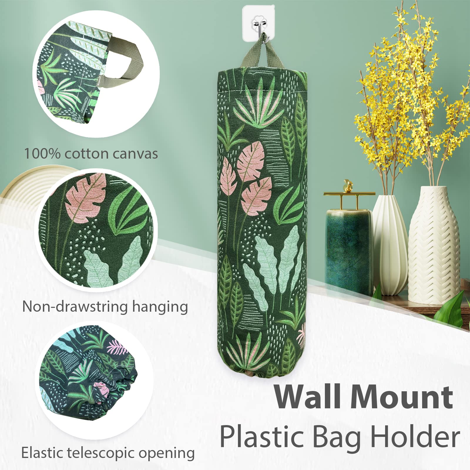 Plastic Bag Holder,Reusable Grocery Bag Holder,Wall Mount Plastic Bag Organizer Shopping Bags Carrier,Washable Large Grocery Bag Storage Dispenser for Home Kitchen Travelling Decor, 1 Pack,Seaweed