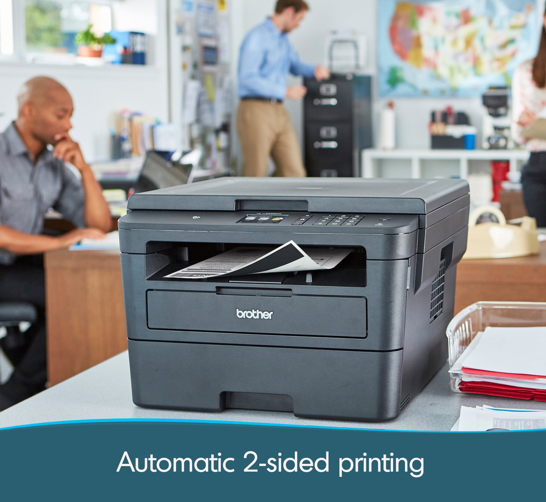 Brother HL-L2395DWB Monochrome Laser Wireless All-in-One Printer with Convenient Flatbed Copy & Scan, Automatic Duplex Printing, 36ppm, 2400 x 600 dpi, 250-sheet, Hi-Speed USB, Tillsiy Printer Cable
