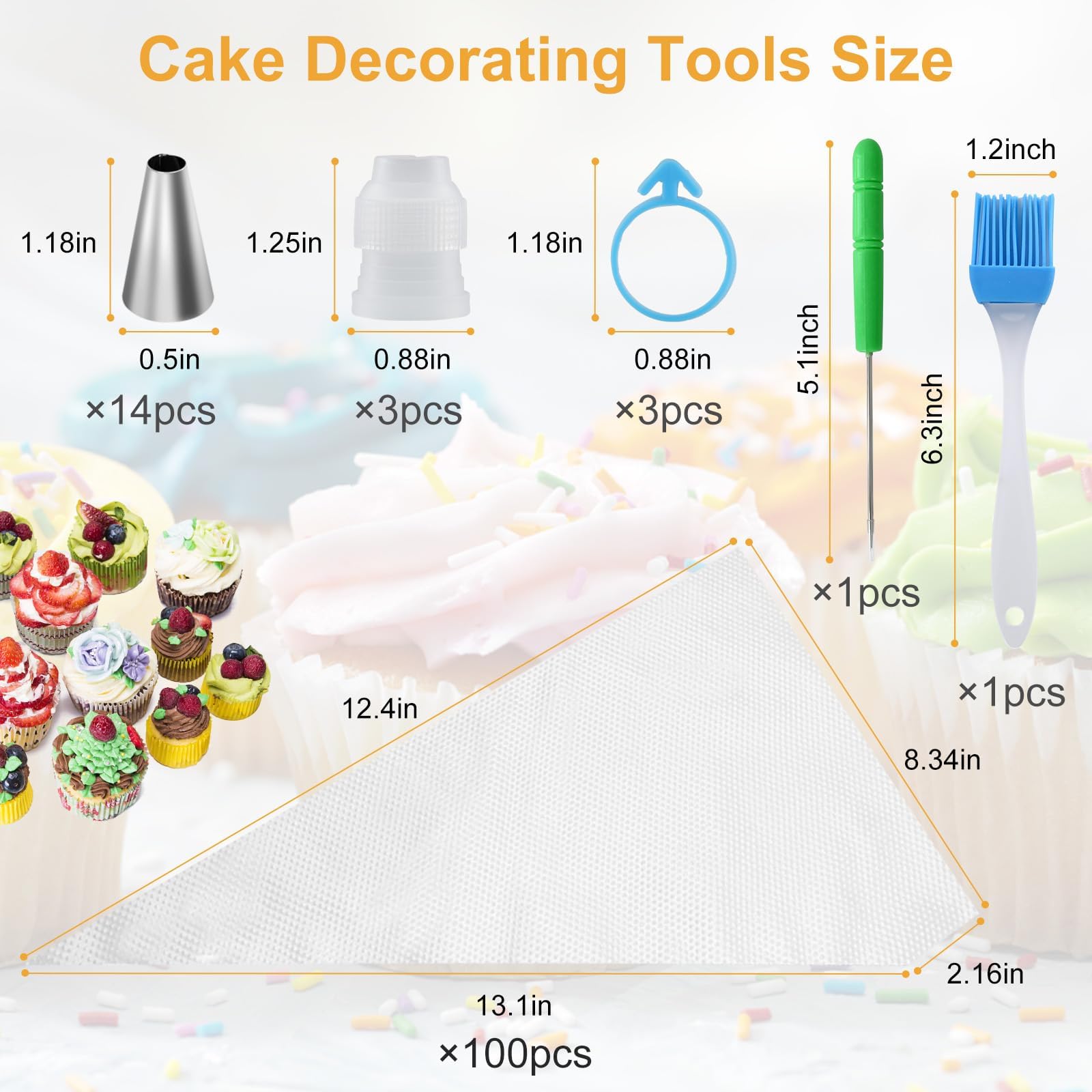 Piping Bags Disposable 100pcs, firstake 12 Inch Thickened Pastry Bags, Anti Burst Frosting Bags, Non-slip Icing Piping Bags and Tips Set for Baking Cupcake, Cookies and Cake Decorating