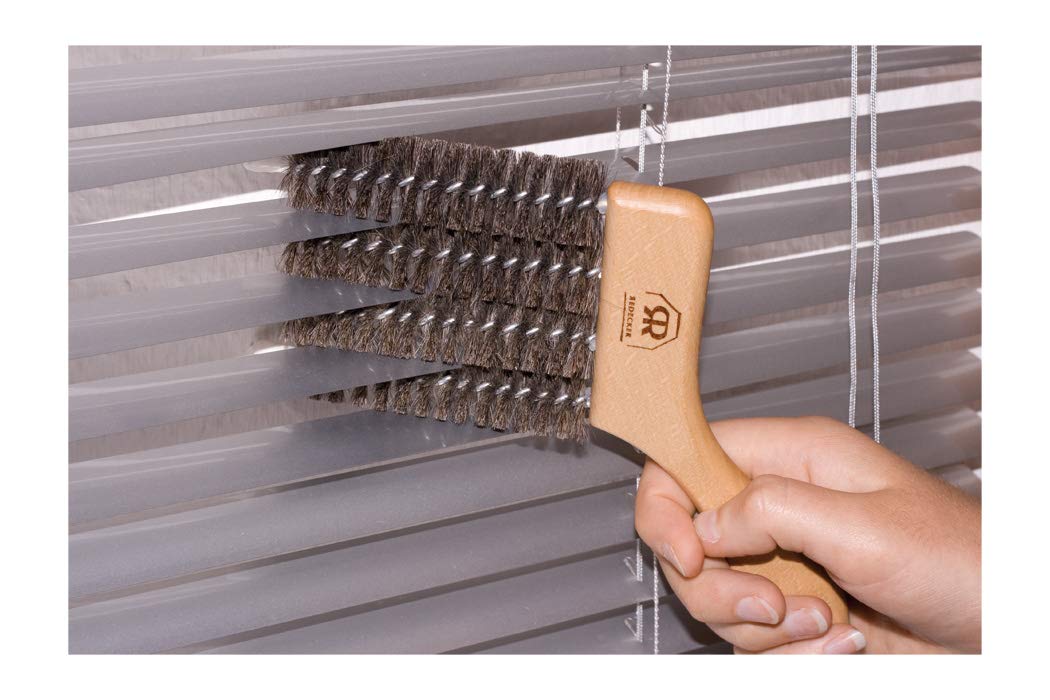 Redecker Dark Goat Hair - 4 in One - Venetian Blind Brush with Oiled Beechwood Handle, 4-3/4-Inches