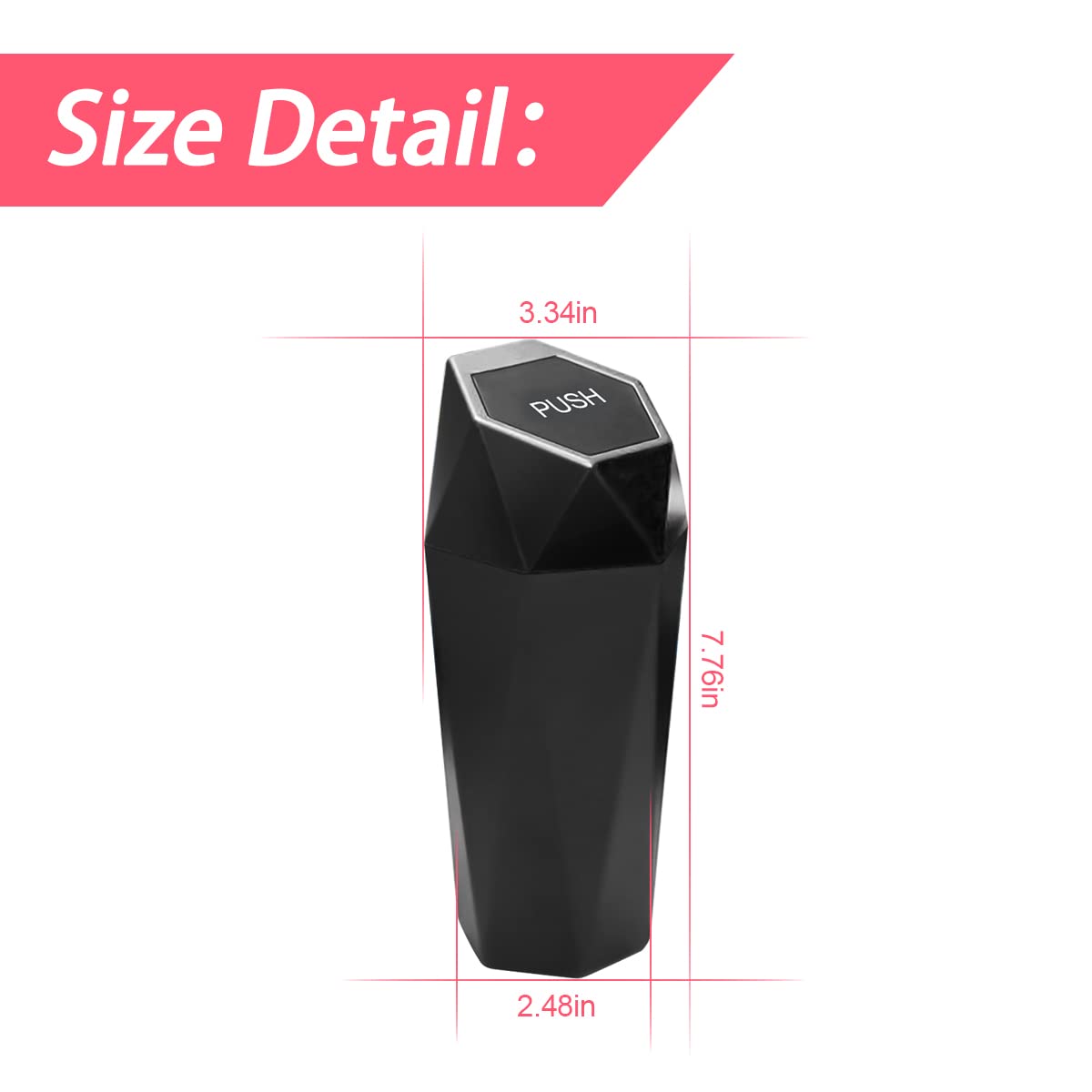 Car Trash Can with Lid, Mini Plastics Portable Auto Garbage Can, Small Leakproof Diamond Design Trash Dustbin, Waterproof Vehicle Rubbish Bins for Automotive Car, Home, Office, Kitchen (Black,1)